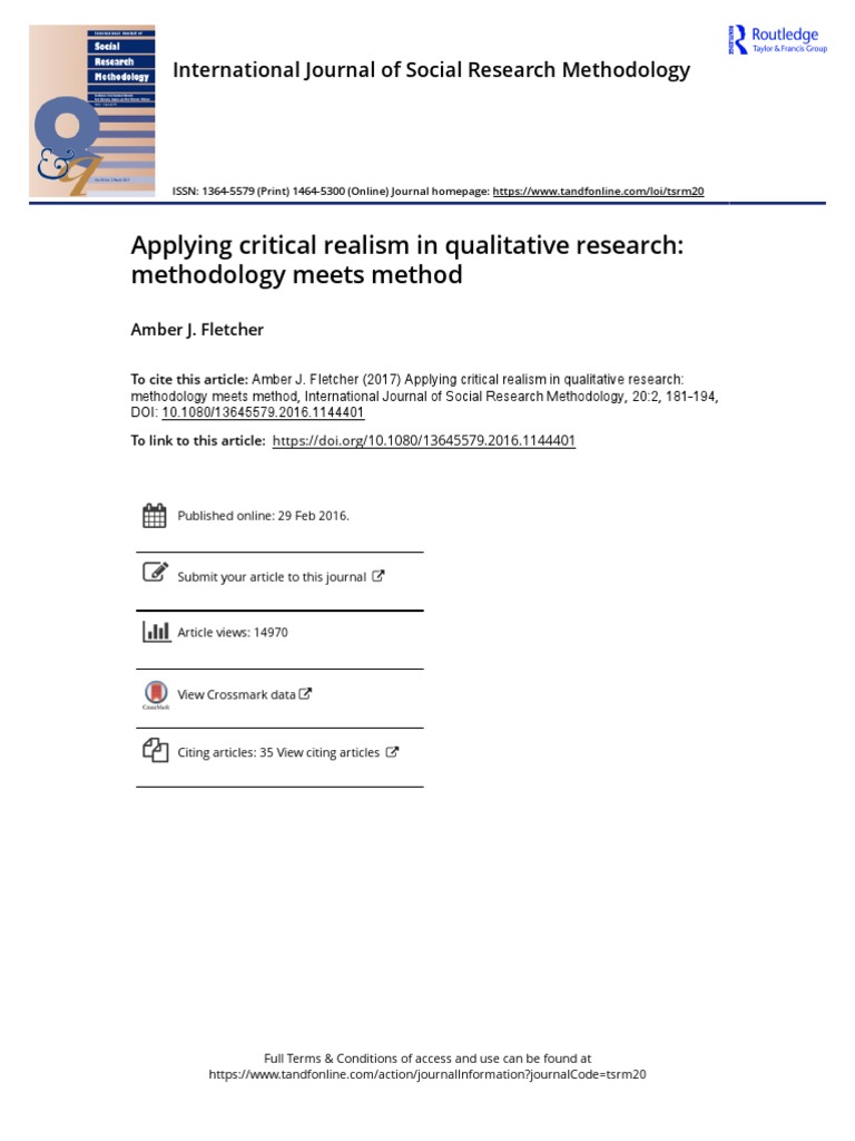 Applying Critical Realism in Qualitative Research Methodology Meets ...