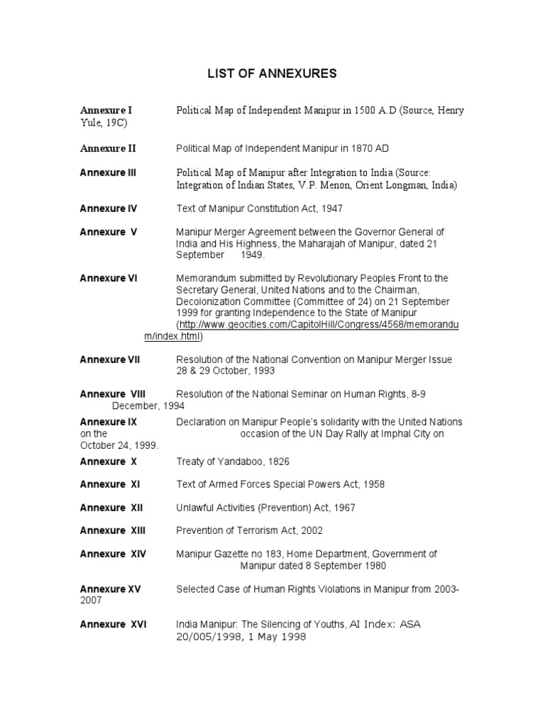 List of Annexures: Annexure I | PDF | International Relations | Social ...