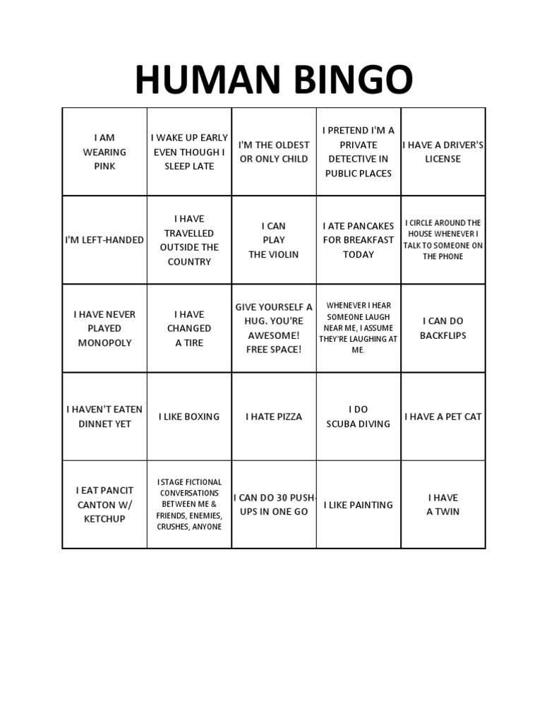 Human Bingo: I Circle Around The House Whenever I Talk To Someone On ...