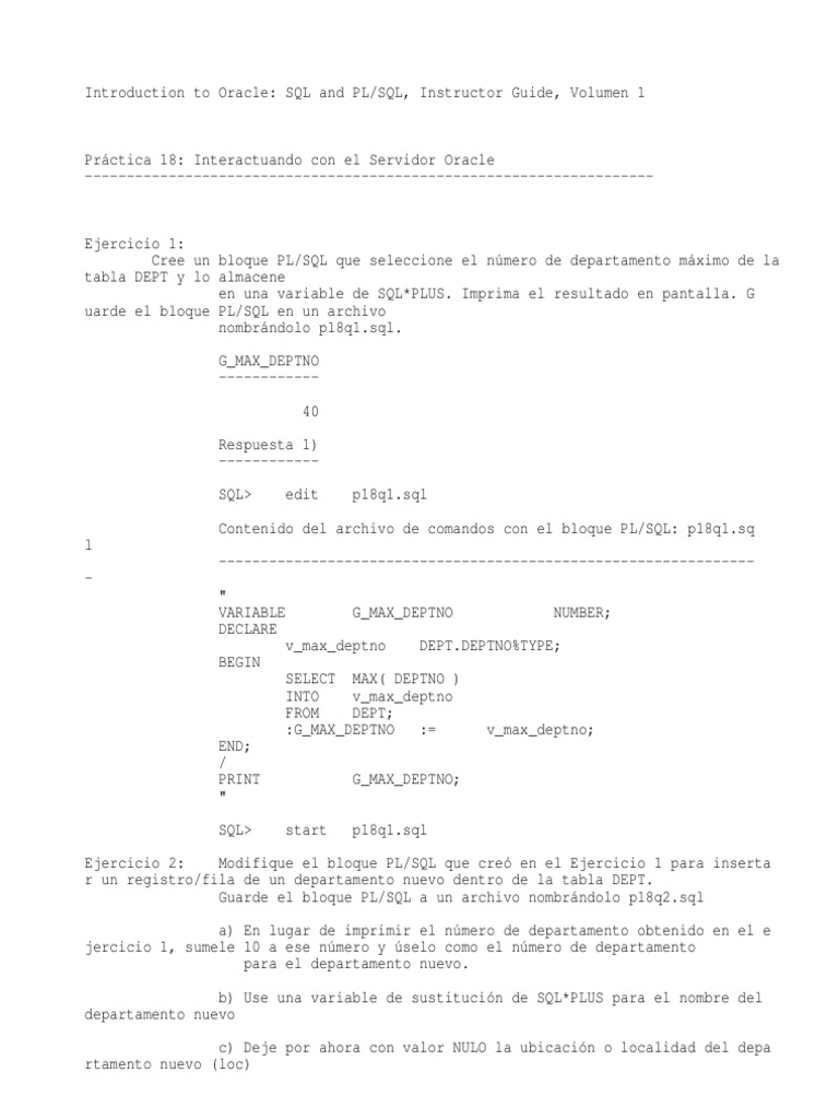 Respuestas Oracle PL-SQL Practica 18 | PDF | Pl / Sql | SQL