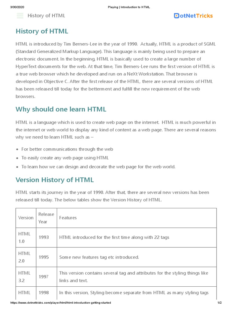 4 History of HTML | PDF | Html | Html Element
