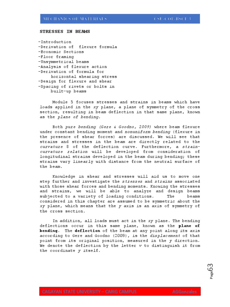 Module 5 - Stresses in Beams PDF | PDF | Bending | Beam (Structure)
