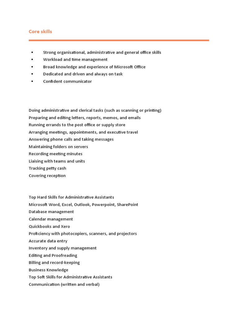 Essential Skills for Administrative Assistants | PDF | Career & Growth ...