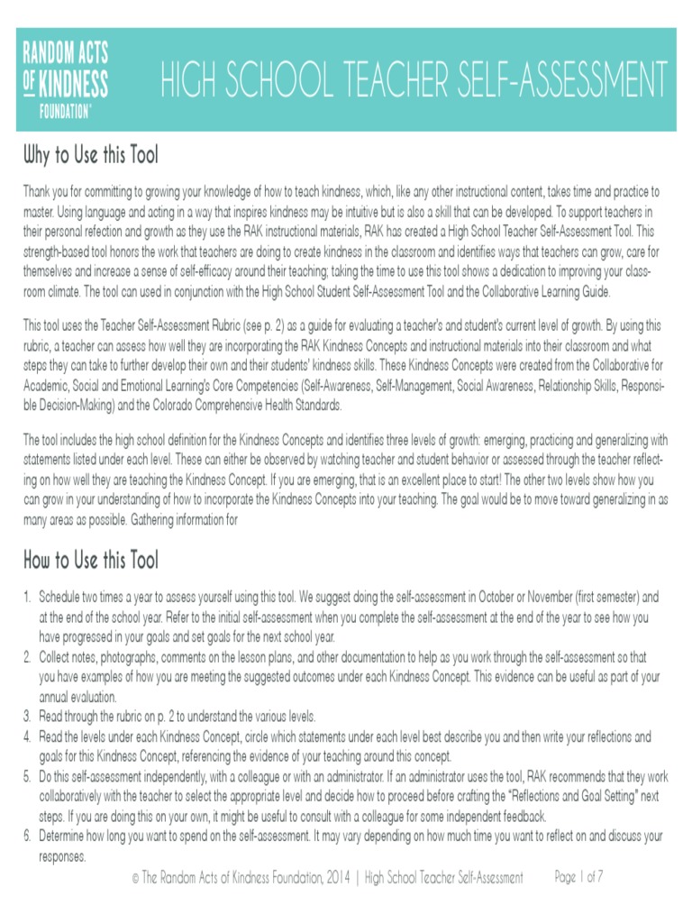 High School Teacher Self-Assessment: Why To Use This Tool | PDF ...