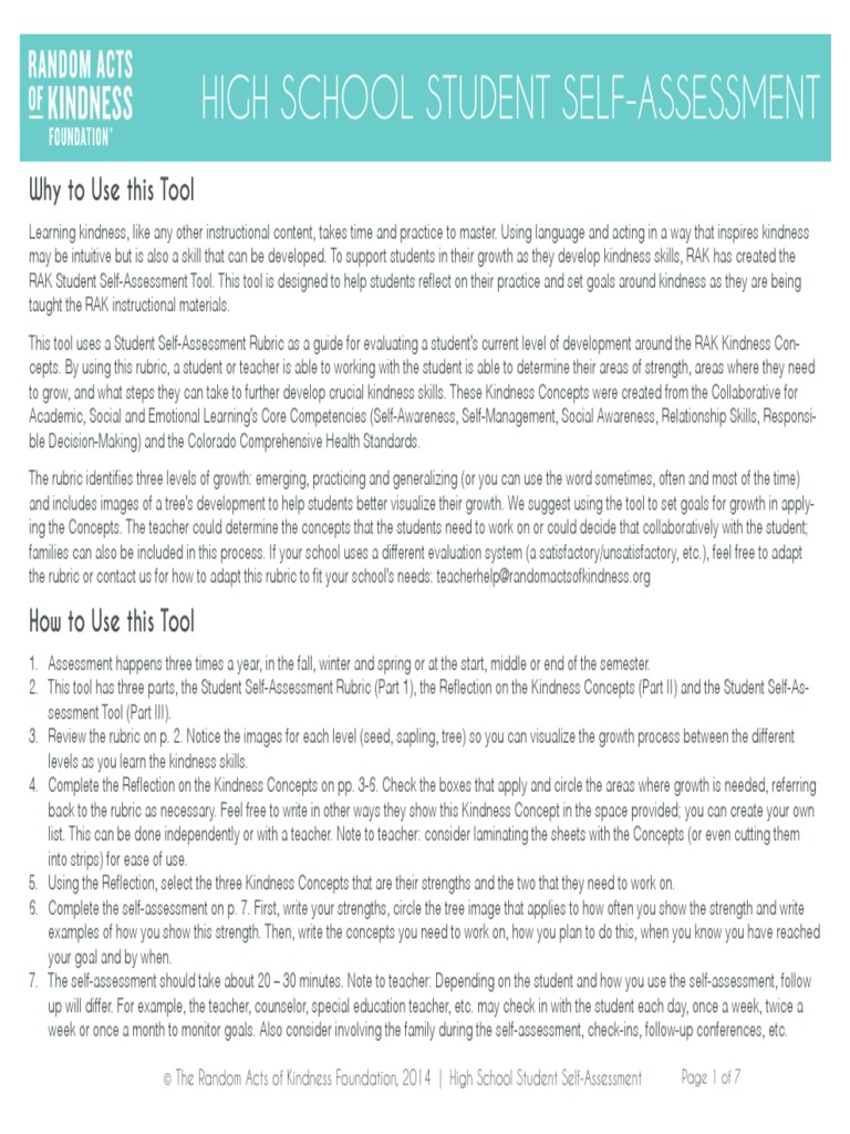 High School Student Self Assessment - Landscape PDF | PDF | Rubric ...
