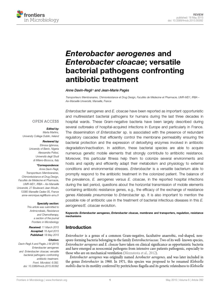 Enterobacter Aerogenes and Enterobacter Cloacae Versatile: Bacterial ...