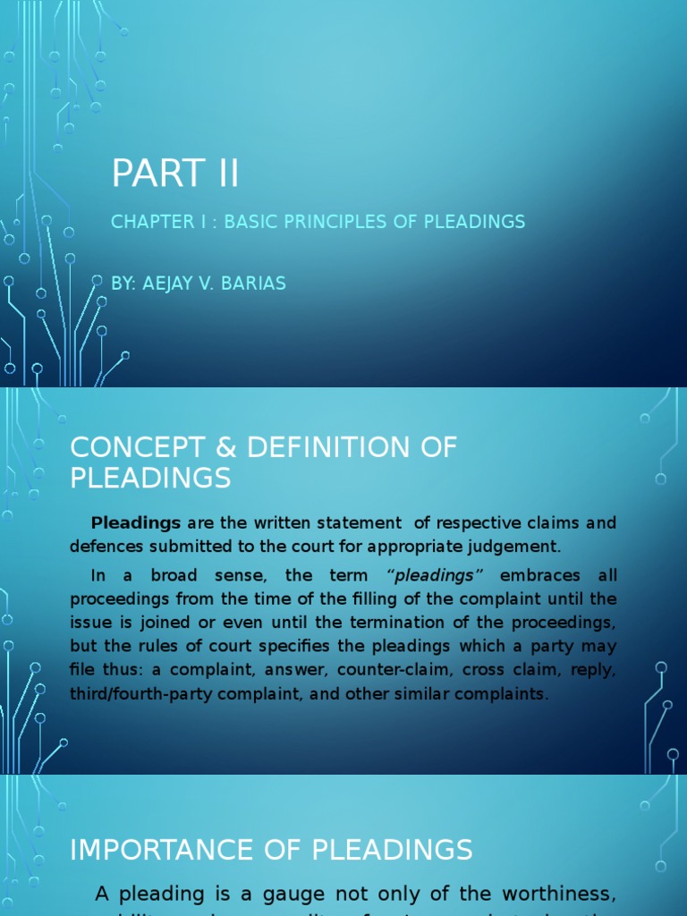 Chapter I: Basic Principles of Pleadings By: Aejay V. Barias | PDF | Pleading | Affidavit