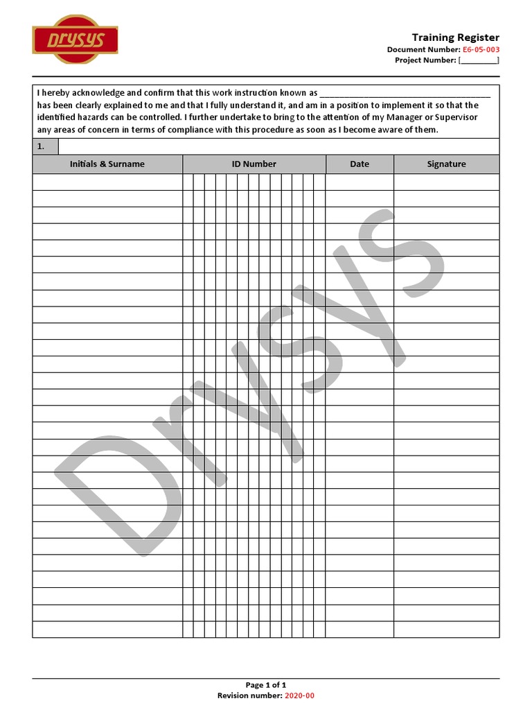 Training Register Acknowledgment Form | PDF