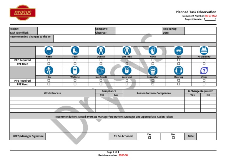 E6-07-002 Planned Task Observation | PDF | Personal Protective ...