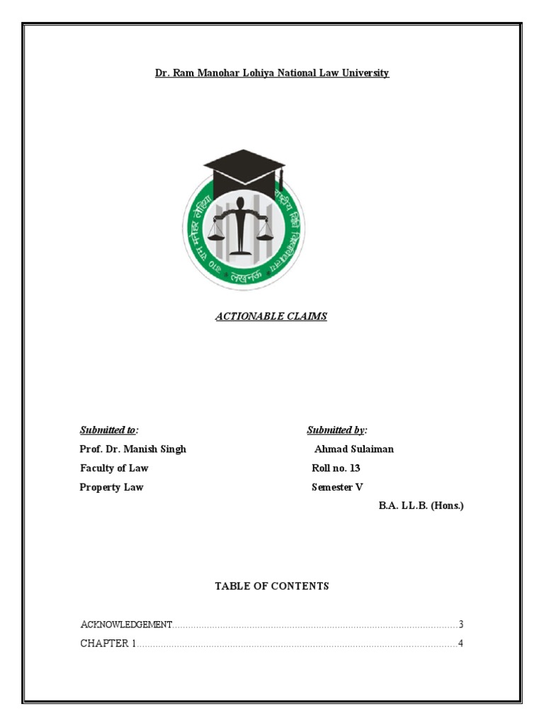 Actionable Claims: Cknowledgement | PDF | Assignment (Law) | Mortgage Law