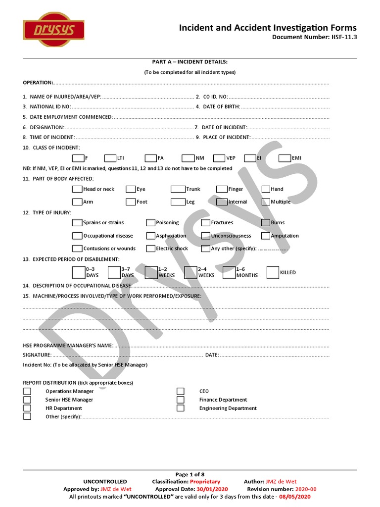 11.3 Incident and Accident Investigation Forms | PDF | Safety | Prevention