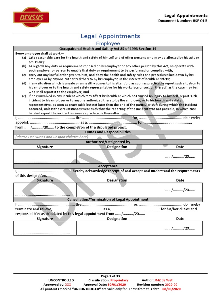4.4 Legal Appointments | PDF | Occupational Safety And Health | Committee