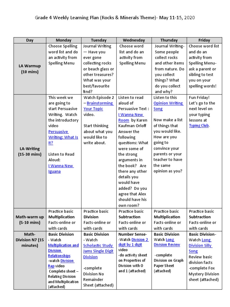 Grade 4 Learning Plan: Rocks & Minerals | PDF | Language Arts & Discipline