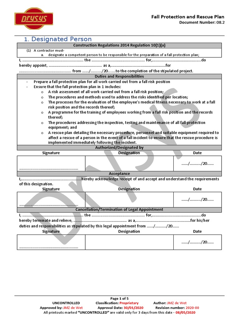 08.2 Fall Protection and Rescue Plan | PDF | Risk Assessment | Risk