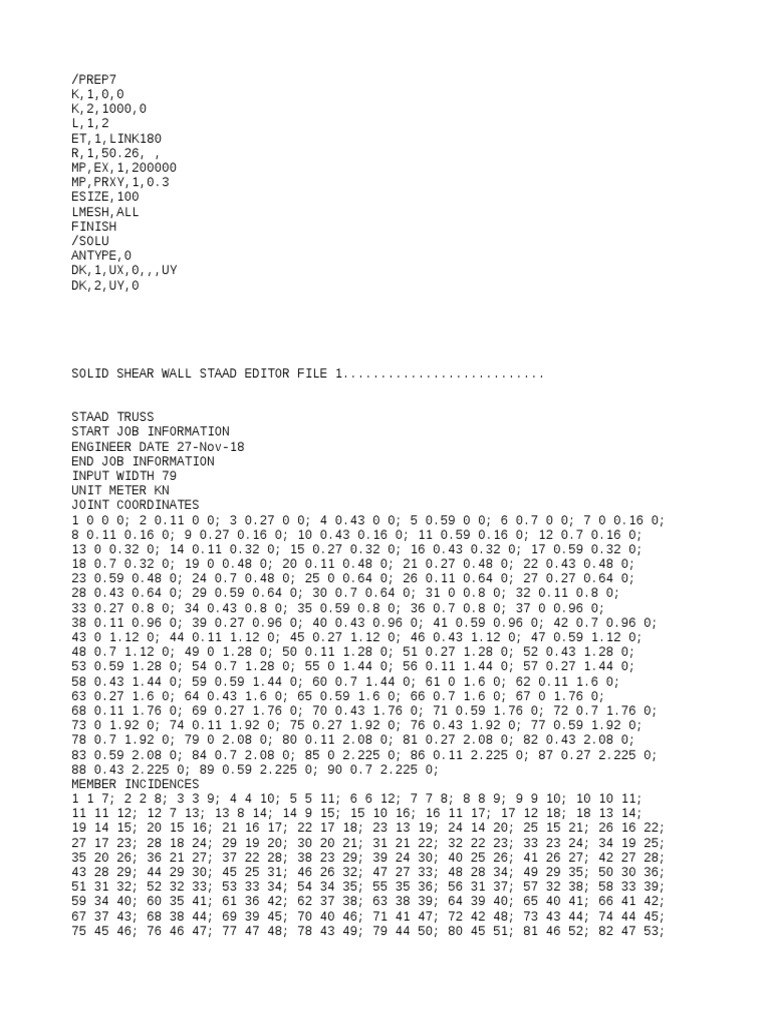 STAAD EDITOR COMMANDS FOR Shear Walls | PDF | Truss | Structural ...