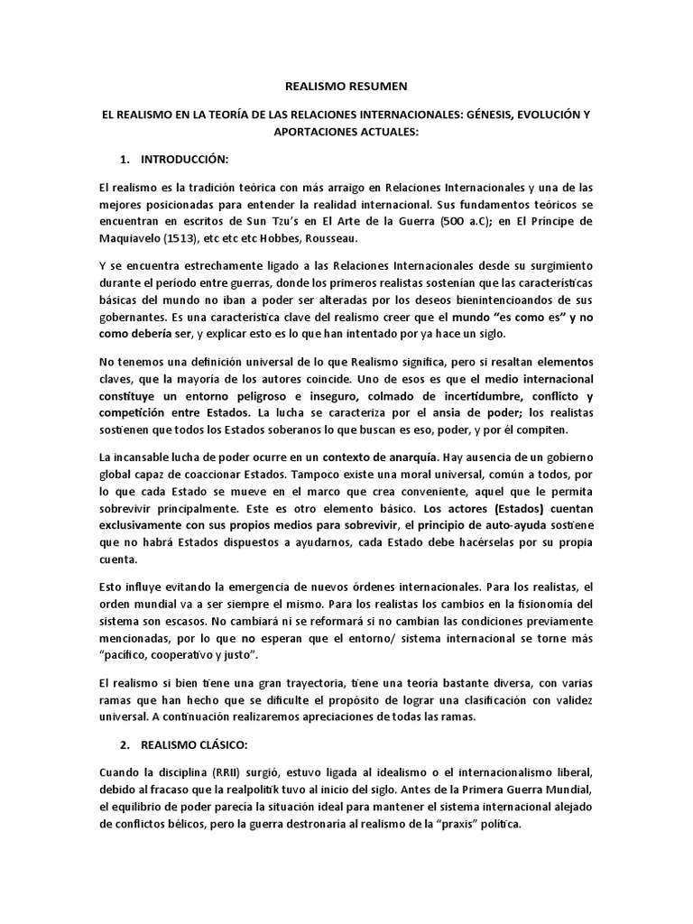 Realismo Resumen | PDF | Realismo filosófico | Estado (política)