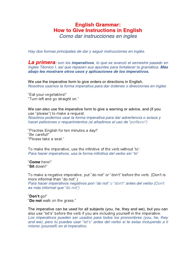 Give and Following Instructions | PDF | Idiomas