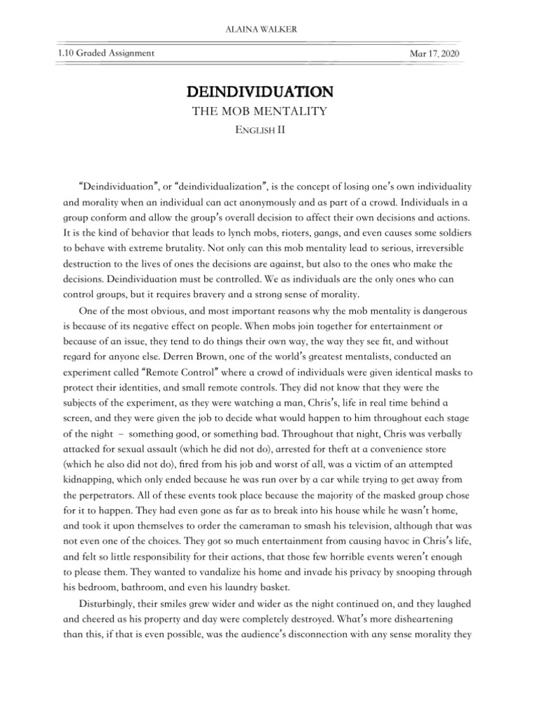Deindividuation: The Mob Mentality | PDF | Conformity | Social Psychology
