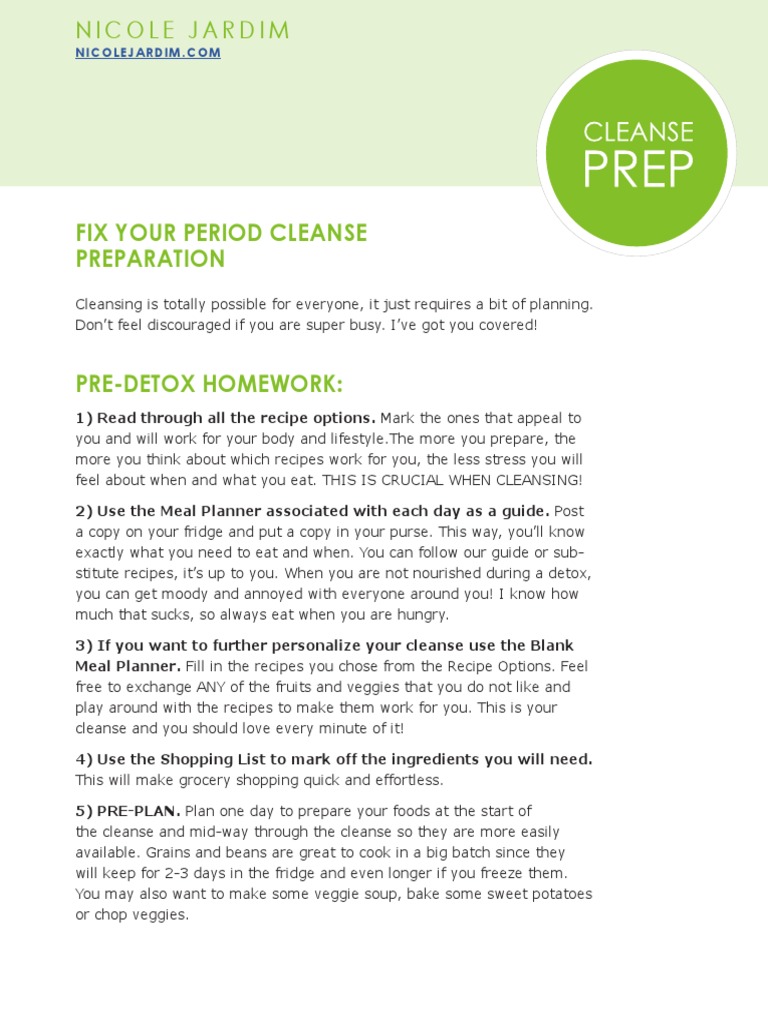Fix Your Period Cleanse Prep PDF | PDF | Glutathione | Detoxification ...