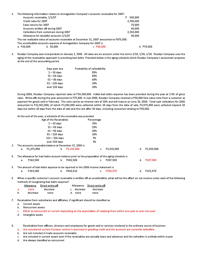 Accounts Receivable Analysis and Quiz | PDF | Bad Debt | Balance Sheet