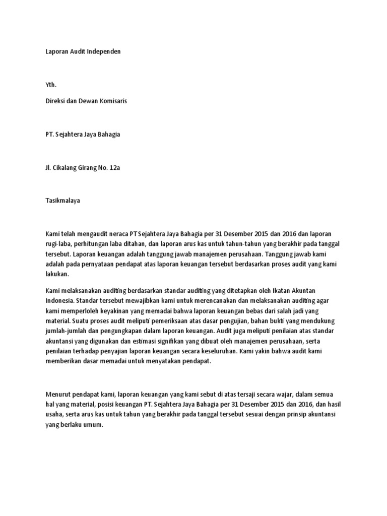 Contoh Opini Audit | PDF