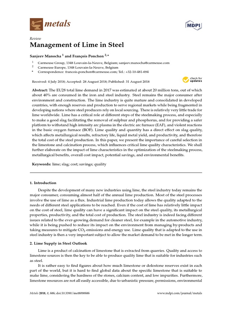 Metals: Management of Lime in Steel | PDF | Steelmaking | Rock (Geology)