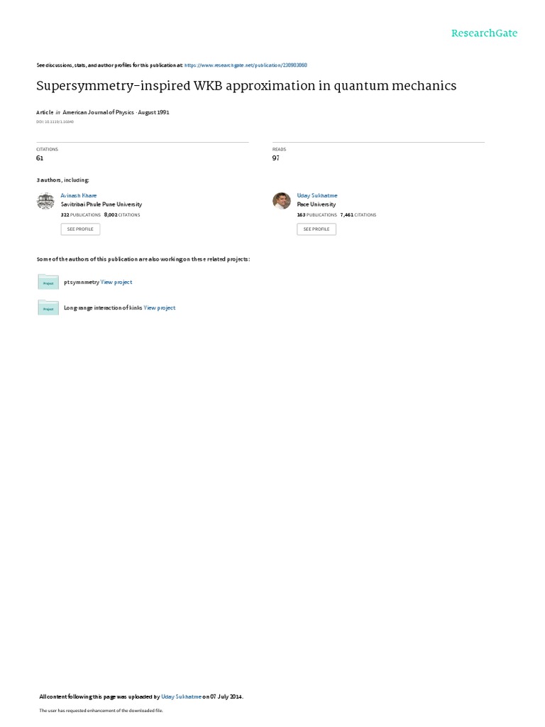 Supersymmetry-Inspired WKB Approximation in Quantum Mechanics | PDF