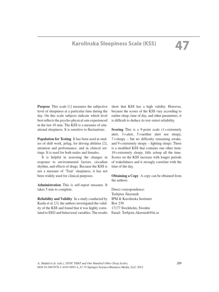 Karolinska Sleepiness Scale (KSS) Chapter | PDF | Sleep | Validity ...