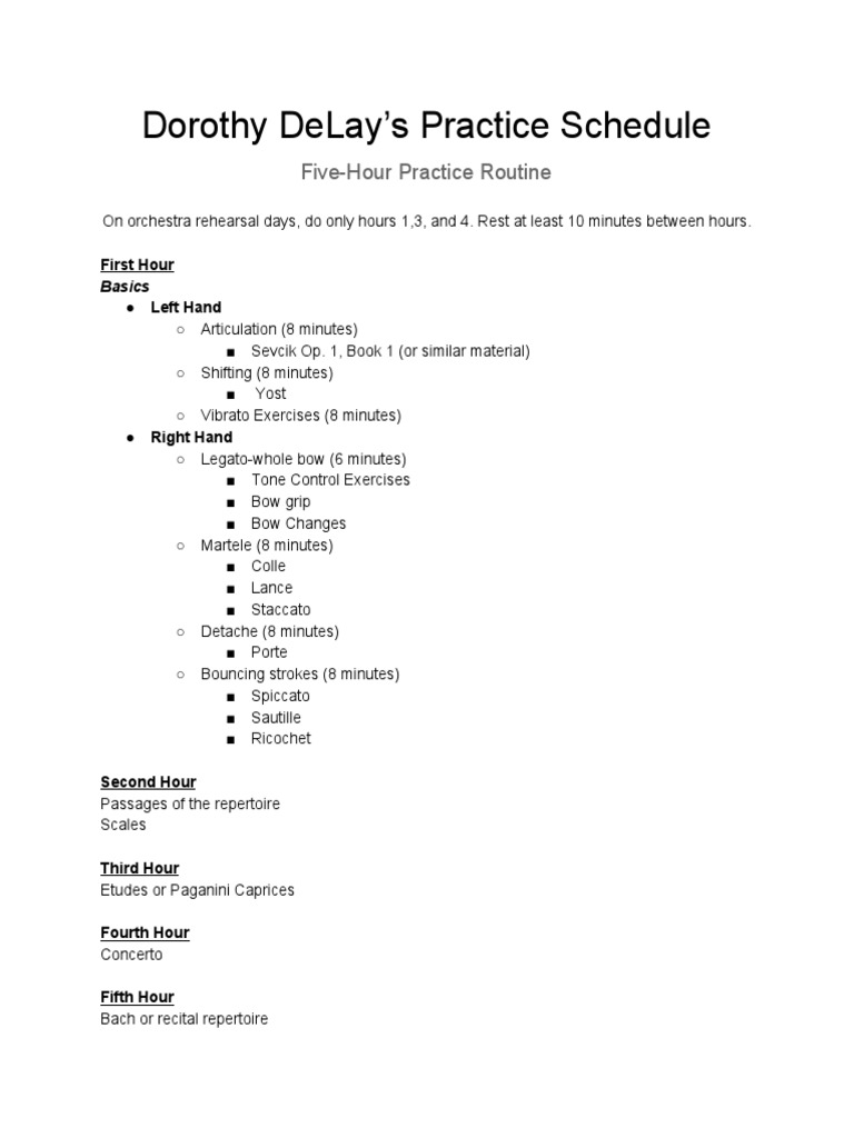 Dorothy DeLay's Practice Schedule PDF | PDF