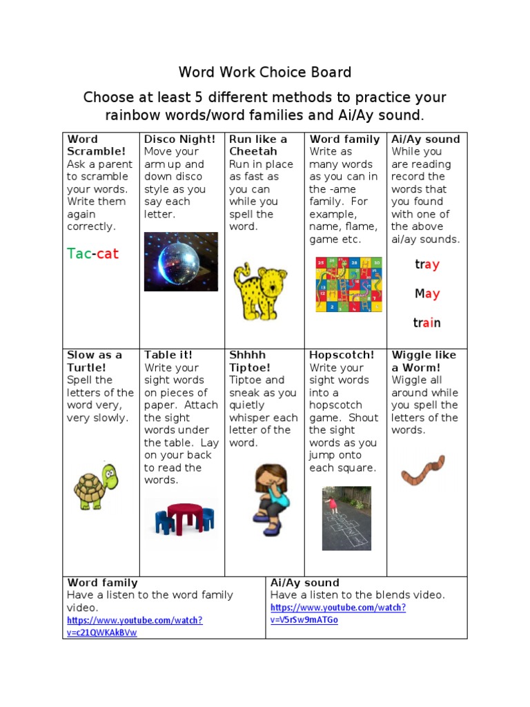 Word Work Choice Board-May 11-15 | PDF