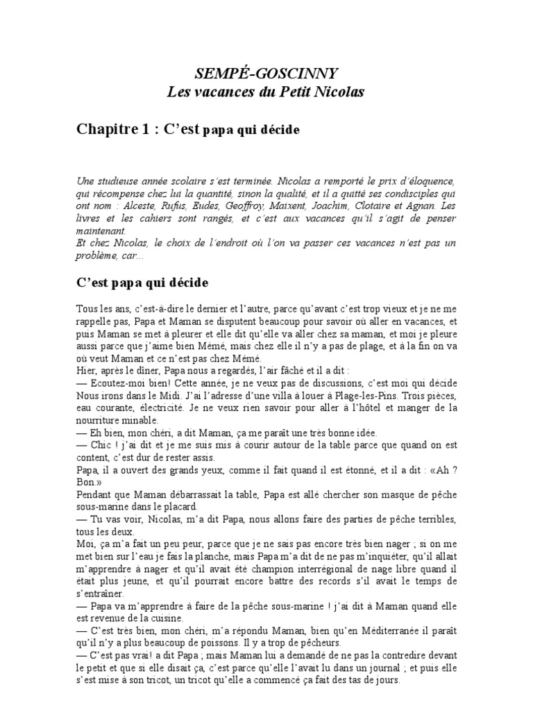 Vacances du Petit Nicolas : C'est Papa qui Décide | PDF | Livres de ...