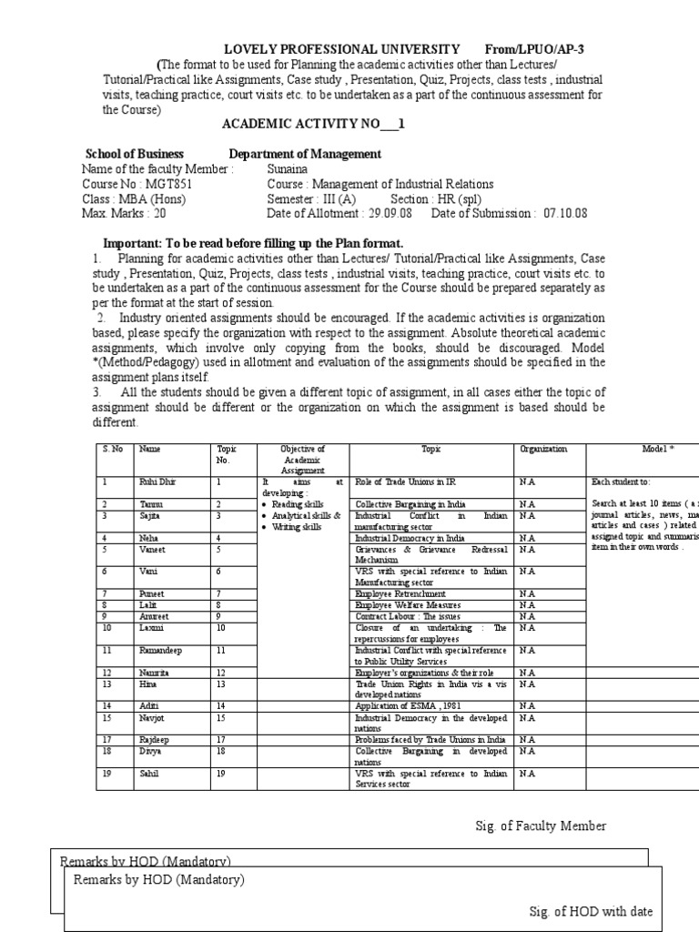 Assignment - Performa - IR | PDF | Lecture | Employment