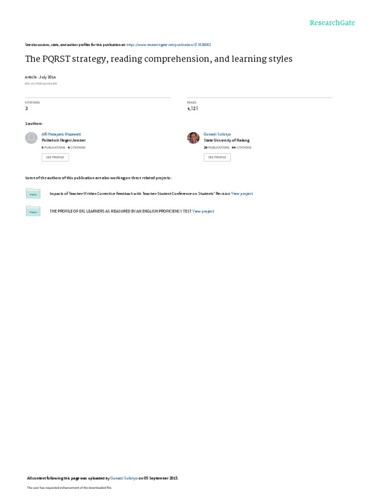 The PQRST Strategy Reading Comprehension and Learn PDF | PDF | Learning ...