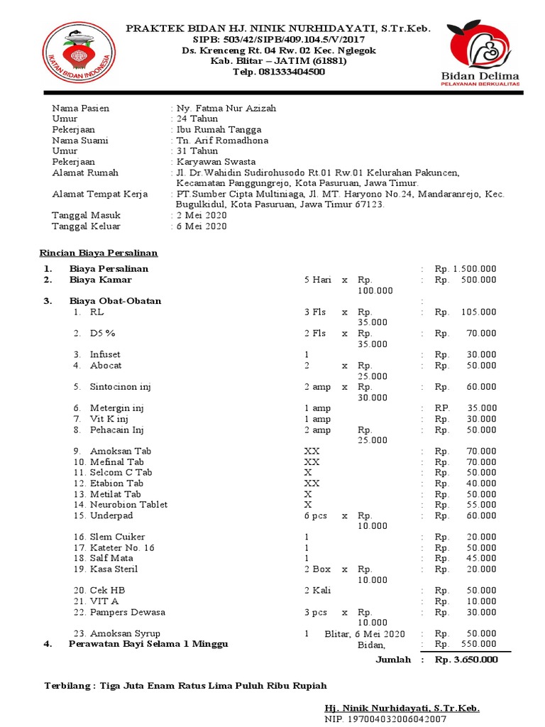 Contoh Rincian Persalinan | PDF