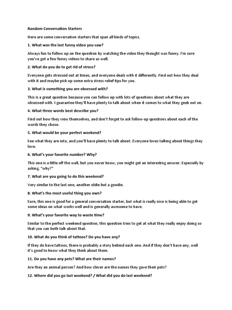 Random Questions For Conversation | PDF | Question | Conversation