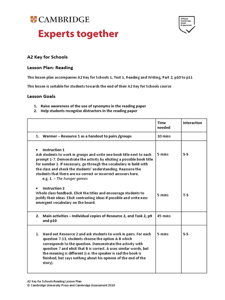 A2 Key For Schools Reading PDF | PDF | Books | Question