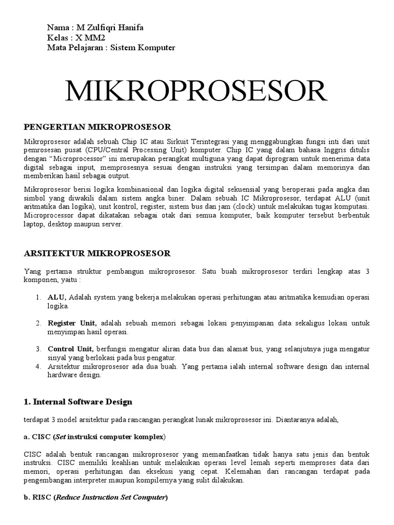 Fungsi dan Arsitektur Mikroprosesor | PDF