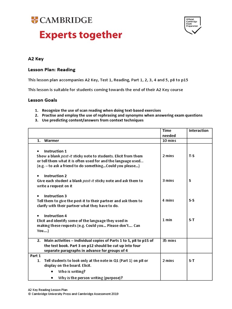 A2 Key Reading | PDF | Violin | Lesson Plan