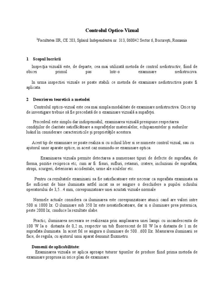 Controlul Optico-Vizual | PDF