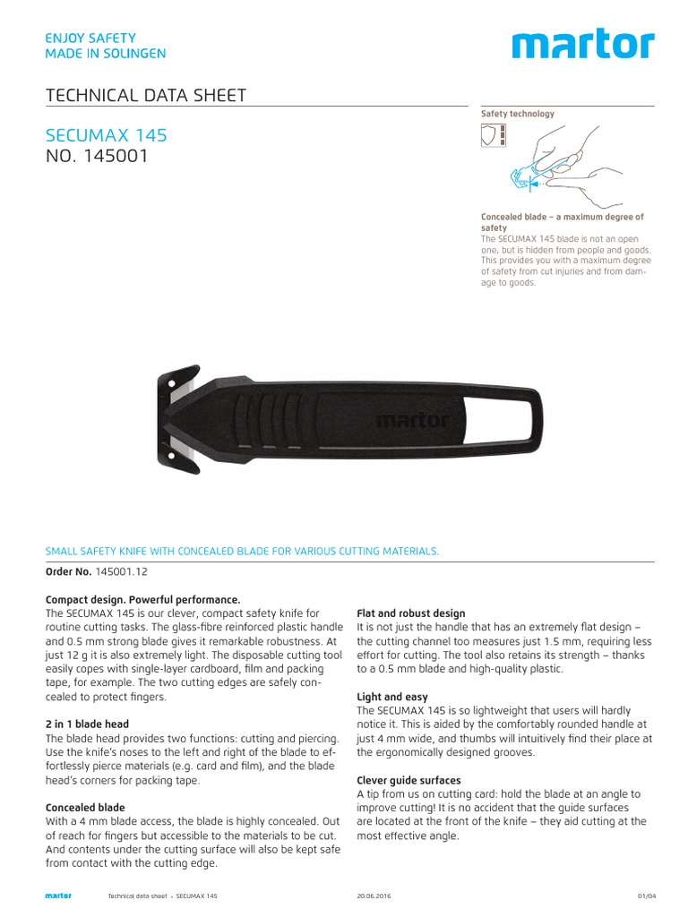 Secumax 145: Technical Data Sheet | PDF | Knife | Fibre Reinforced Plastic