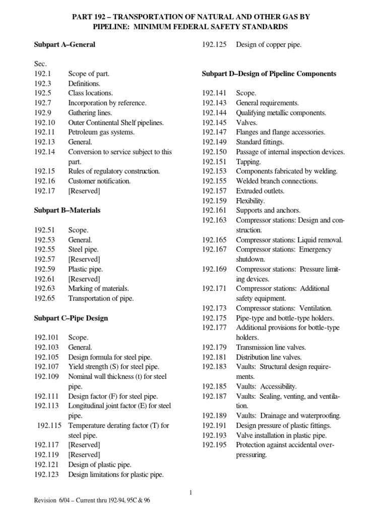 Dot 192 Full Standard | PDF | Pipe (Fluid Conveyance) | Pipeline Transport
