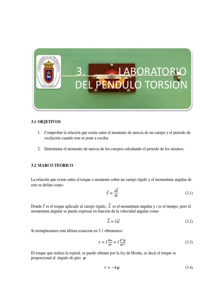 Pendulo Torsion PDF | PDF | Péndulo | Momento angular