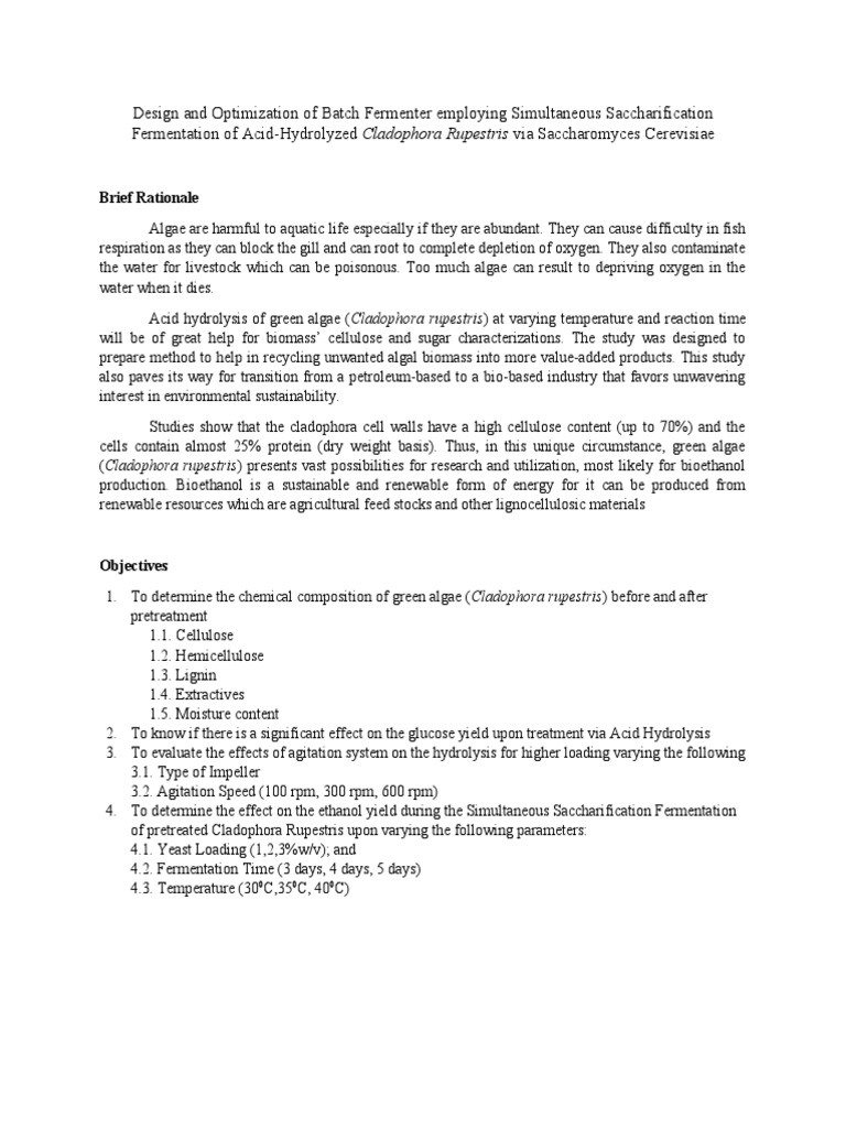 Design and Optimization of Batch Fermenter Employing Simultaneous Saccharification Fermentation ...