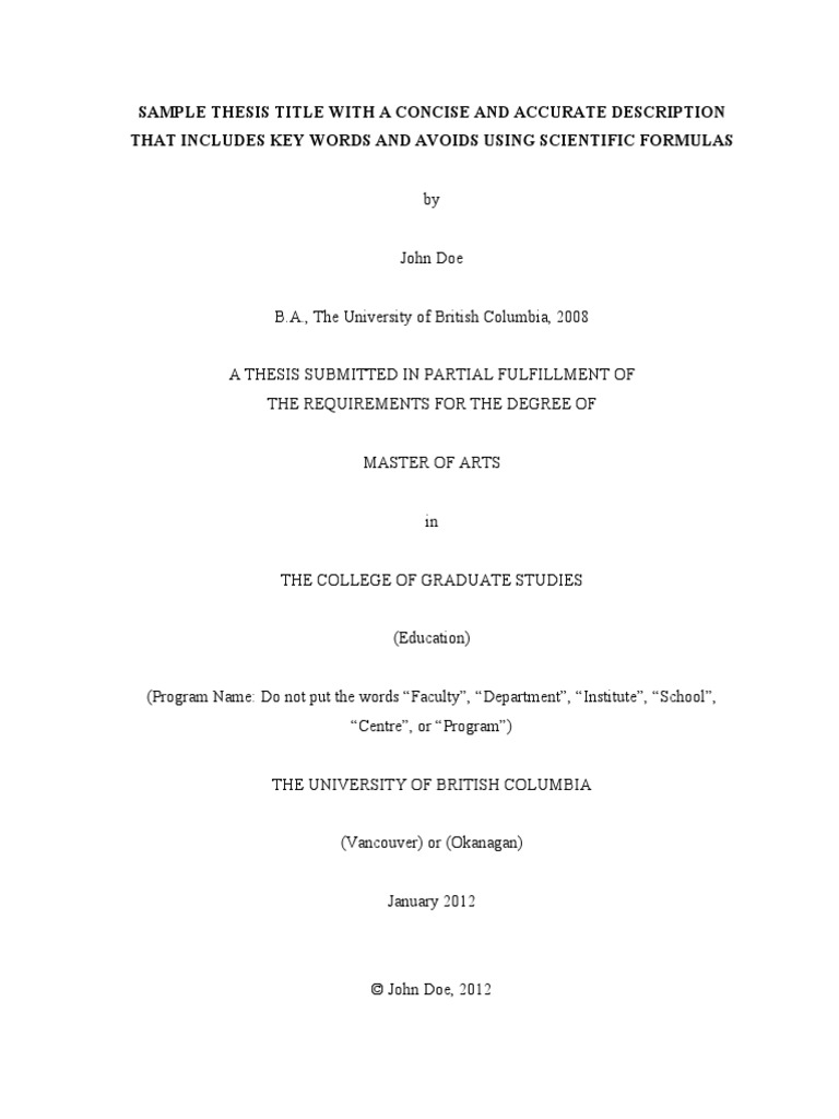 Sample Thesis Title With A Concise and Accurate Description That ...