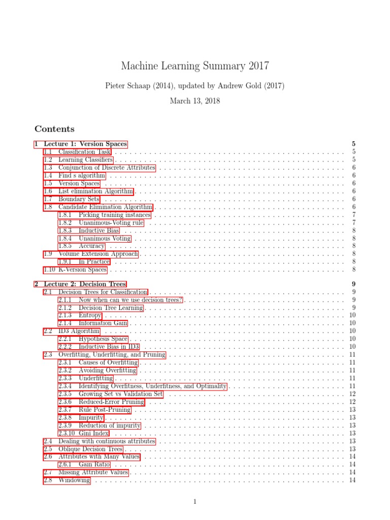 2017 Machine Learning Summary v4 PDF | PDF | Statistical Classification | Computational Neuroscience