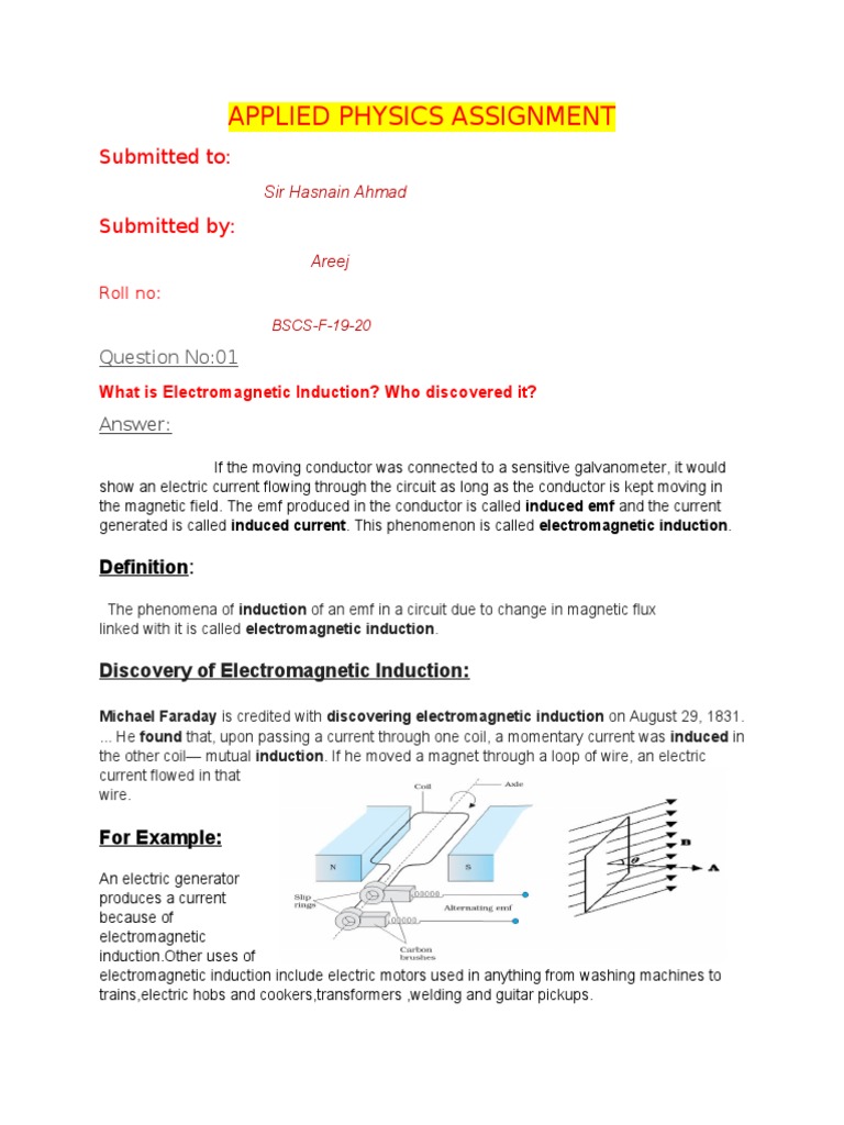 Applied Physics Assignment 1 | PDF | Electromagnetic Induction | Electromagnetic Radiation