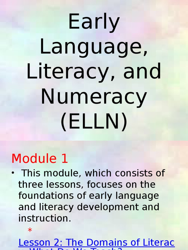 Early Language, Literacy, and Numeracy (ELLN) | PDF | Literacy ...