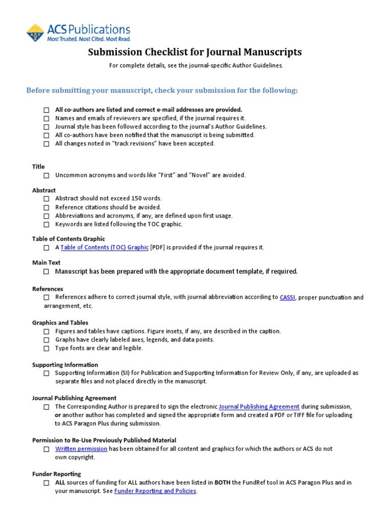 Acs Submission Checklist | PDF
