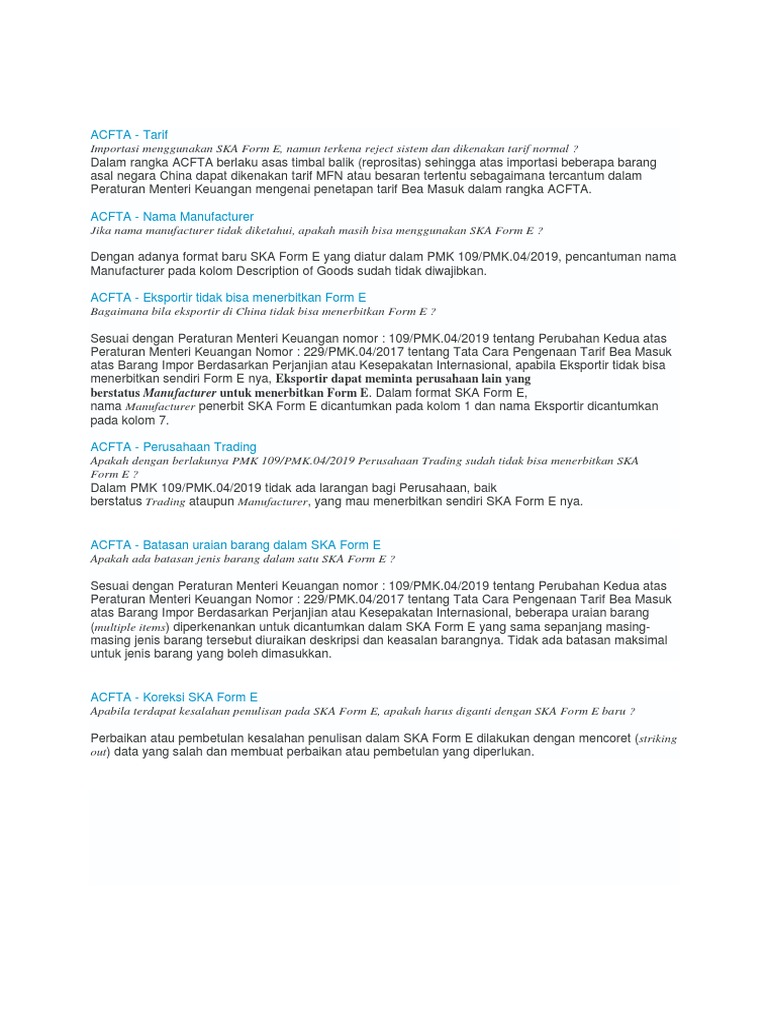 Sekilas Tentang ACFTA | PDF