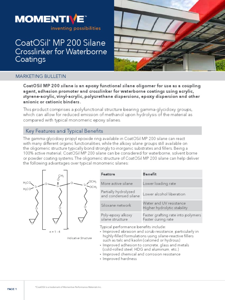 Coatosil MP 200 Crosslinker WB Systems m8 PDF | PDF | Epoxy | Paint